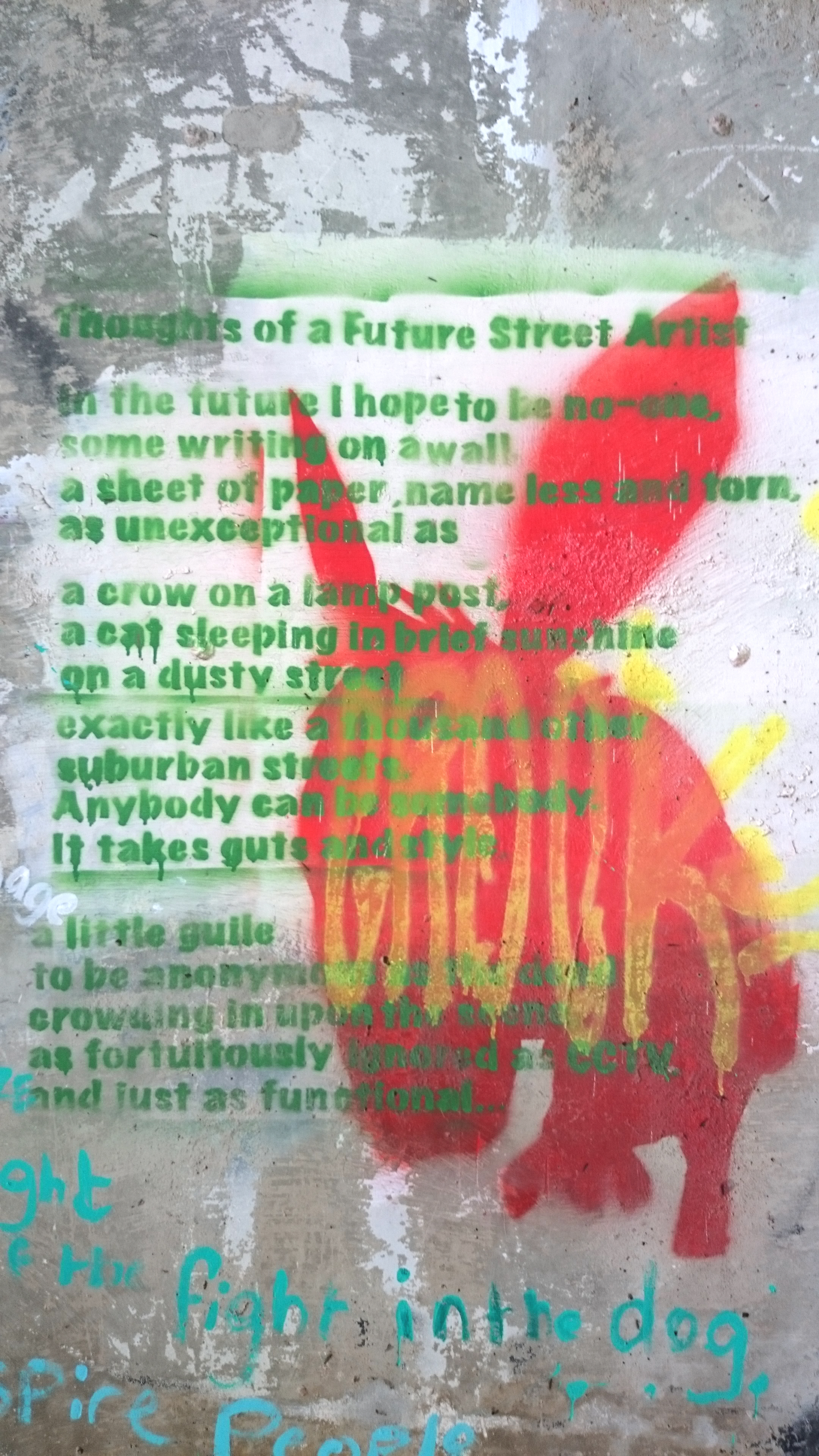 Street art graffiti poem on an underpass in rural Northumberland