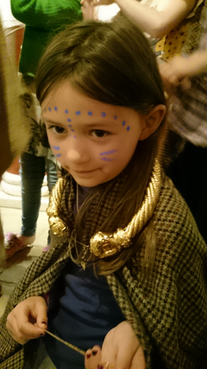 Woad face decoration dressing up as an ancient Celt