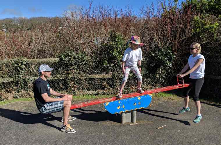 Fun balancing on a seesaw while the adults do all the work